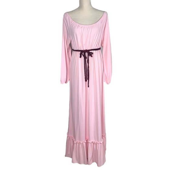 Vintage | Dresses | Vintage 7s Handmade Pink Long Sleeve Full Length ...